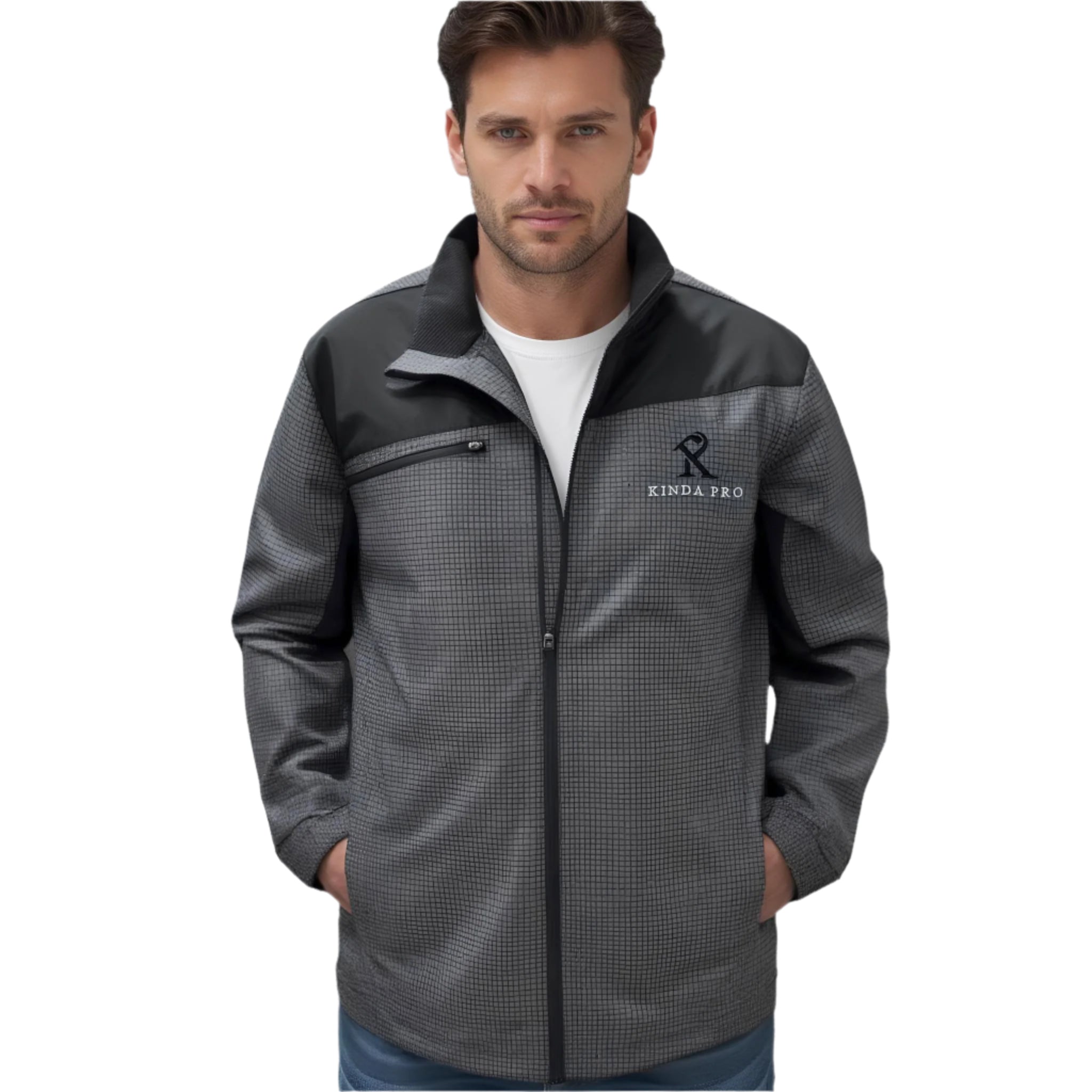Kinda Pro® Men's Black Carbon Windbreaker Jacket - Embroidered Logo ...